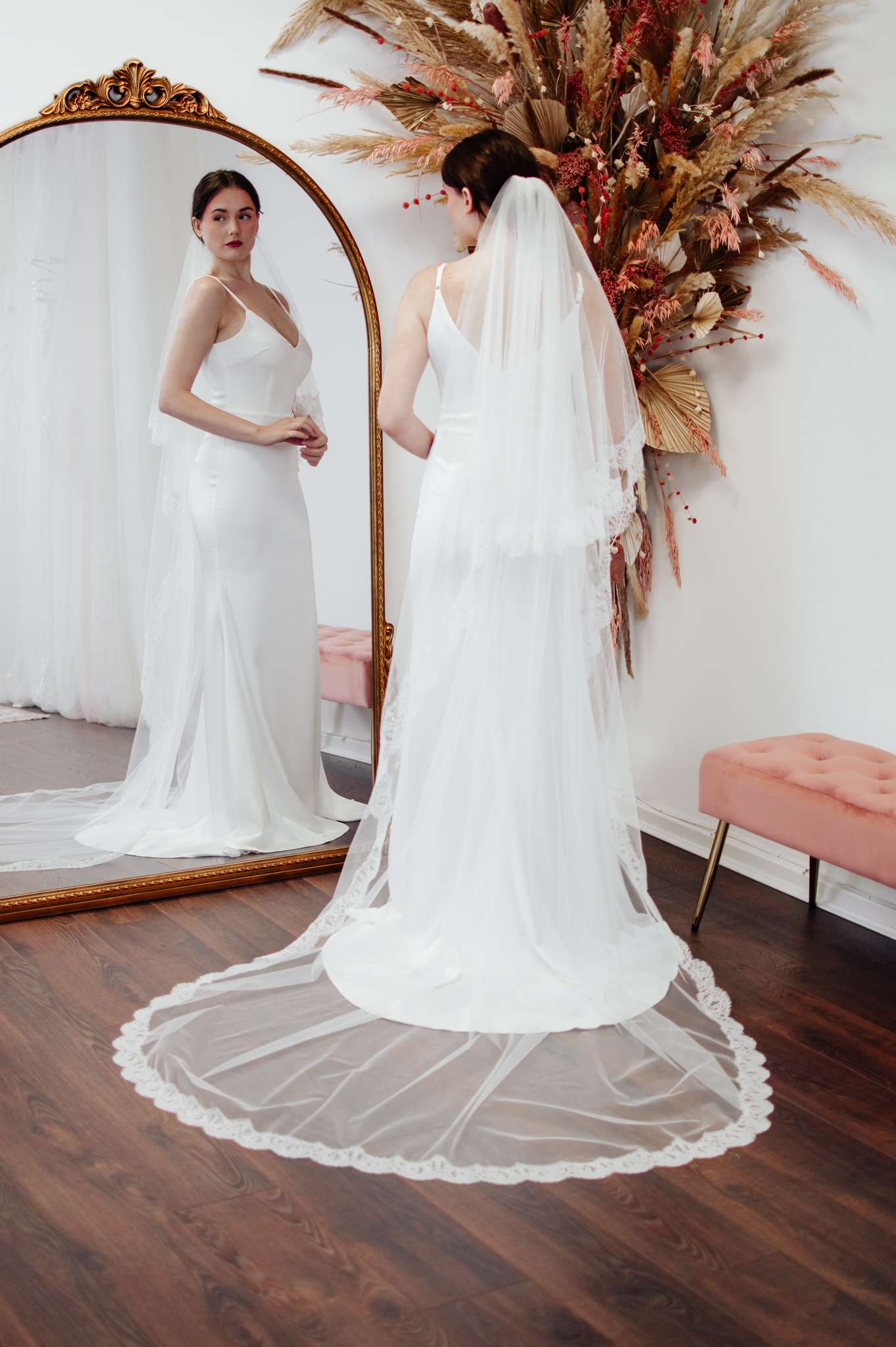 Lacey - two layer chapel length veil with a narrow lace edge