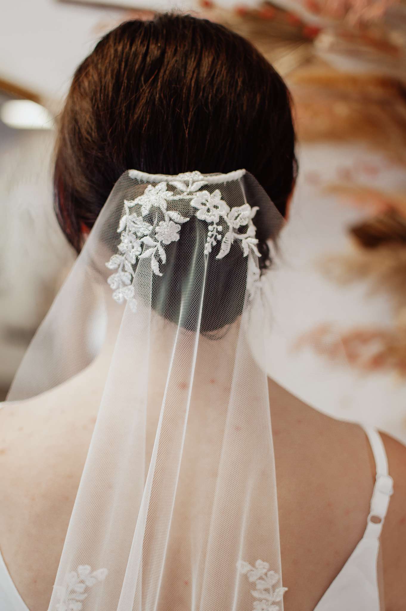 Lacey - two layer chapel length veil with a narrow lace edge